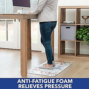 Home Dynamix Cozy Living Home Sweet Home Floral Runner Anti-Fatigue Kitchen Mat, Non-Slip Floor Mat, Padded Standing Desk Mat, Grey/Blue, 17.5"x30"