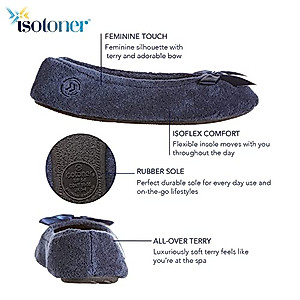 isotoner womens Terry Ballerina With Bow for Indoor/Outdoor Comfort Slipper, Black, 9-Aug US
