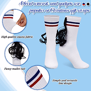 Tarpop 2 Pairs Mullet Weird Socks White Elephant Mullet Gifts Novelty Rockabilly Socks for Men One Size Fits Most Weird Athletic Socks with Fake Hair Unisex Stocking