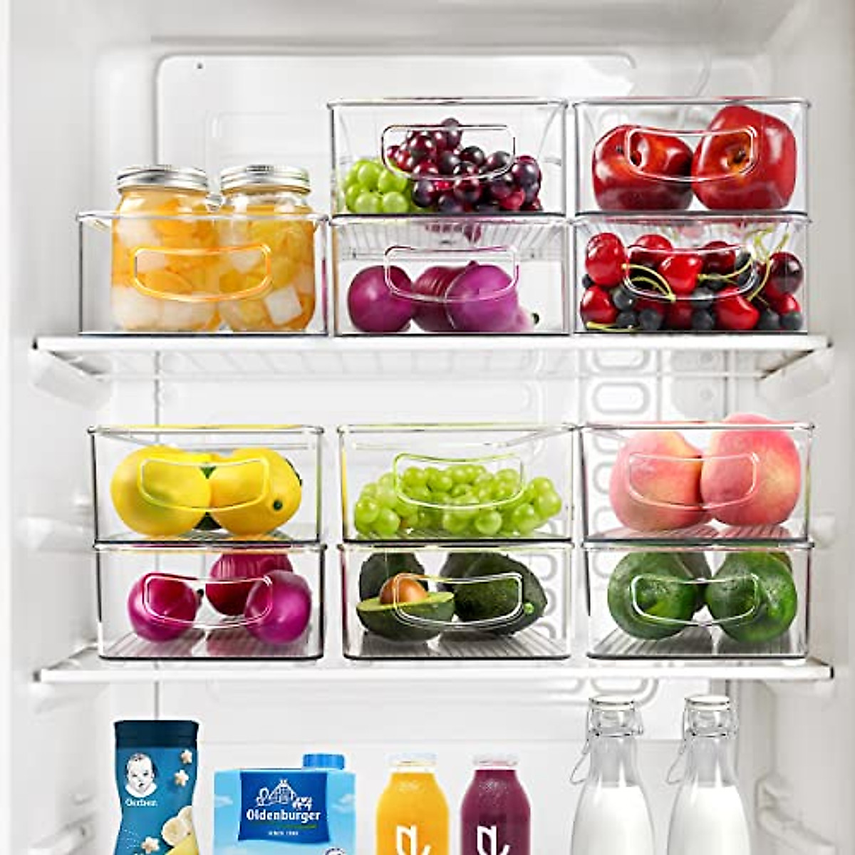 Qilinba Set Of 8 Stackable Pantry Organizer Bins, Clear Plastic Storage Bins for Home Edit Fridge Cabinet Organizing Storage Containers (4 Large and 4 Medium)