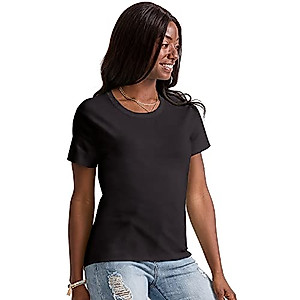 Hanes Originals Cotton T-Shirt, Classic Crewneck Women's Tee, Curved Back Hem, Black, Large