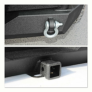 kikubiou 1pc Rear Textured Black Iron Bumper Cover Rock Crawler Bumper With Tire Carrier & Linkage