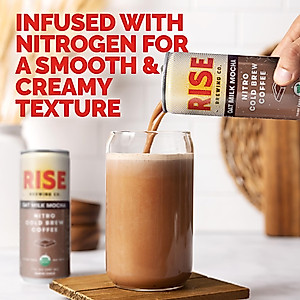 RISE Brewing Co. Oat Milk Mocha Nitro Cold Brew Coffee, No Sugar Added & No Dairy, Organic & Non-GMO, Low Acidity & Vegan, 7 Fl. Oz. Cans