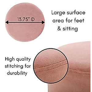 BIRDROCK HOME Round Ottoman Foot Stool – Soft Padded Modern Design – Ideal for Living Room, Bedroom – Compact Footrest, Vanity Chair, Small Furniture – Foam Seating, Decorative Accent (Dusty Rose)