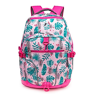 J World New York Atom Multi-Compartment Laptop Backpack, Palm Leaves, 18.5 X 13 X 7.5 (H X W X D)