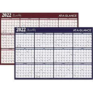 2022 Erasable Calendar, Dry Erase Wall Planner by AT-A-GLANCE, 48" x 32", Jumbo, Horizontal, Reversible, Red (A152)