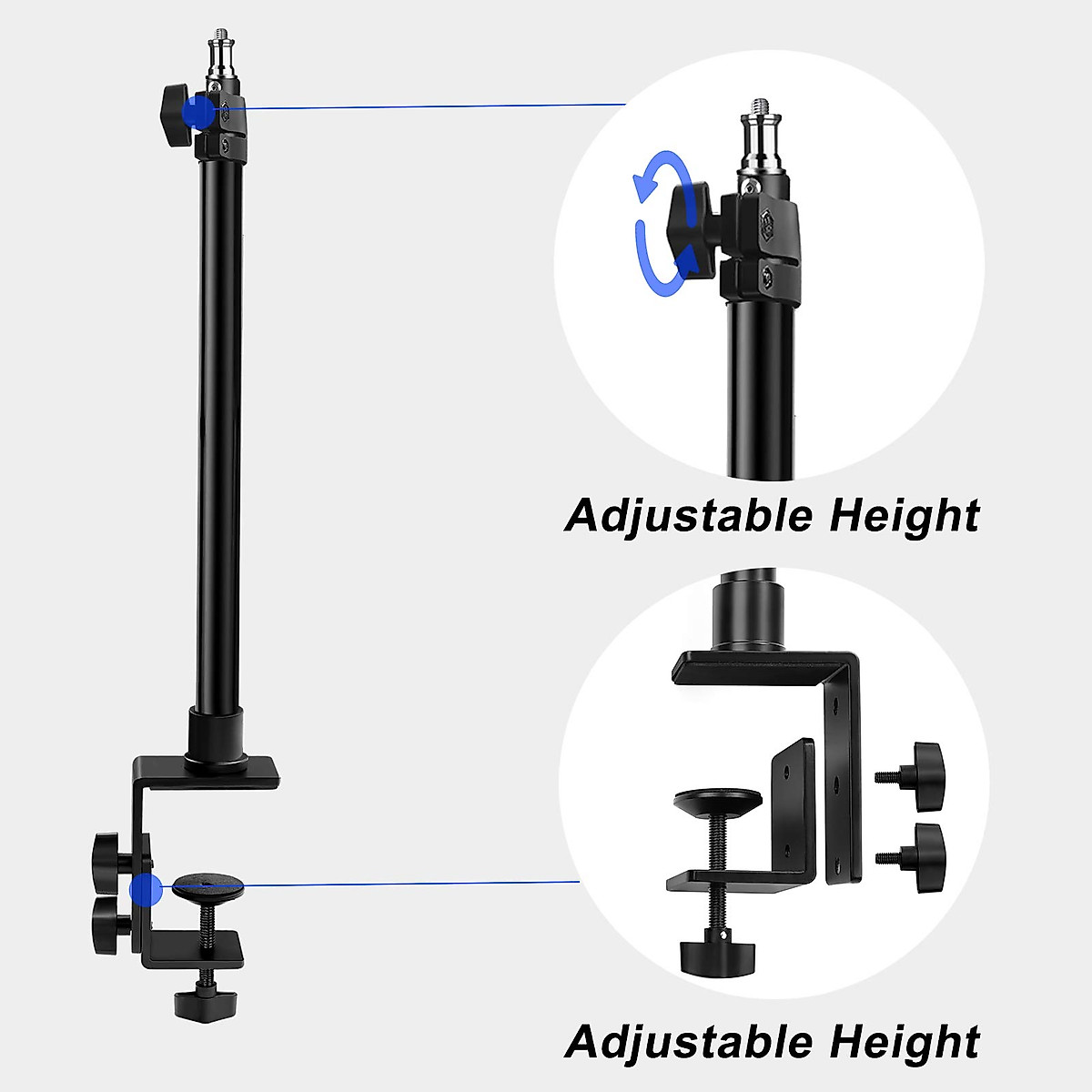 Obeamiu 2 Pack C Clamp Desk Mount Light Stand with 1/4" Ball Head and Hot Shoe Mount Adapter, 15.5-25.5 Inch Adjustable Tabletop Bracket Stand for DSLR Camera, Ring Light, Video Monitor, Microphone