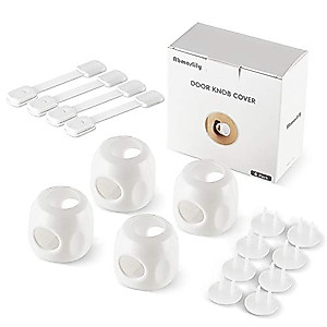 Door Knob Covers,Door Knob Covers Babyproof,Childproof Doorknob,Toddler Door Knob Cover,Child Door Knob Locks Lockable Upgraded Design (4pcs+4pcs) (Warm White)