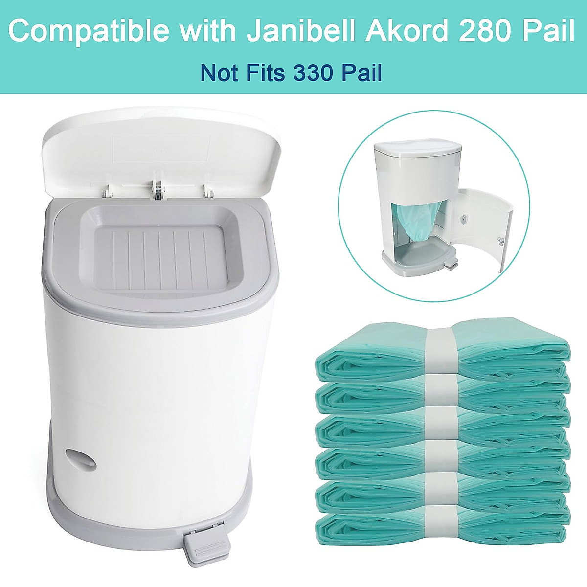 6 Pack Adult Diaper Disposal Liner Refills Compatible with Janibell Akord 280 Slim Adult Diaper Disposal System and Akord Slim Incontinence Disposal System(NOT Compatible with 330 pails)