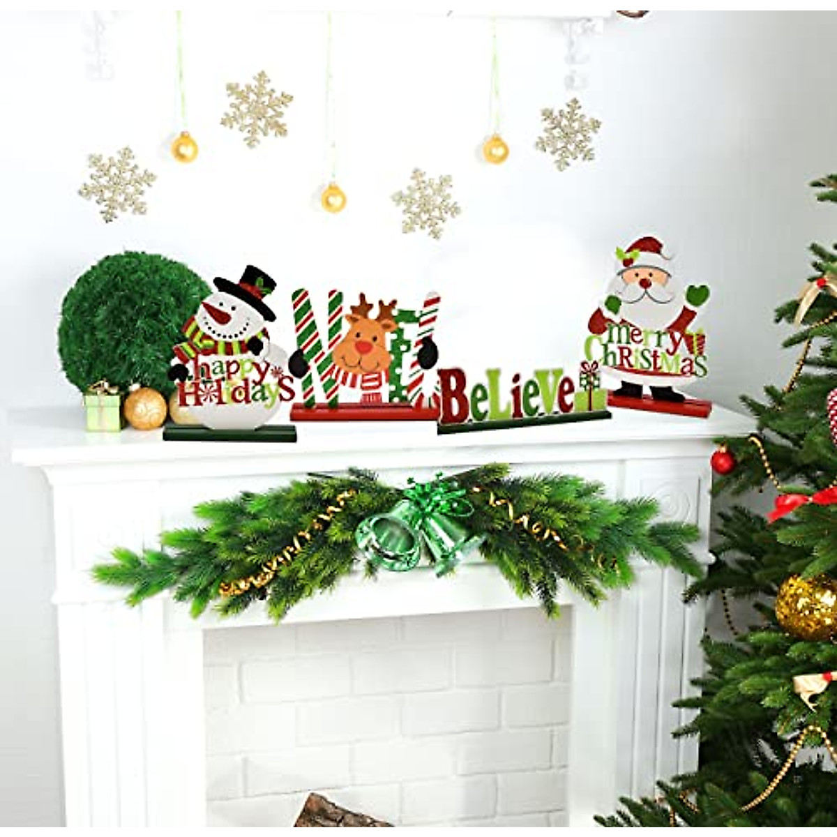 6 Christmas Table Decorations for Dinner Party Coffee Table Snowman Santa Reindeer Noel Joy Believe Merry Christmas Happy Holidays Centerpiece