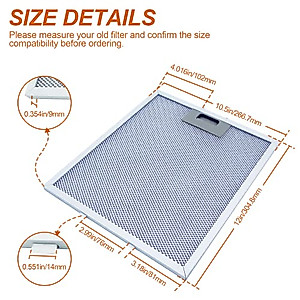 W10169961A Range Hood Grease Filter Fits for Whirlpool, Ikea, Kitchen Aid, Jenn Air, 3-Layer Aluminum Mesh Hood Vent Filter 10.5 x 12Inch, Upgraded Version Aluminum Range Hood Grease Filters,1Pack