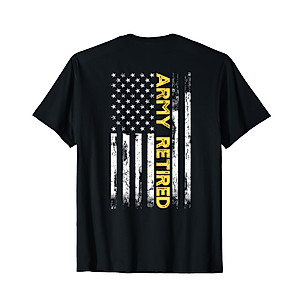Army Retired Military Army Thin Goldline American Flag T-Shirt