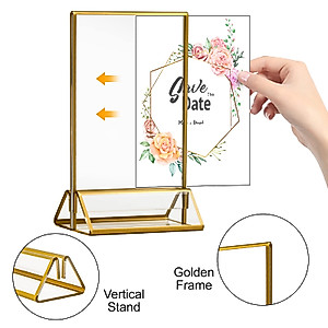 6 Pack Acrylic Wedding Table Numbers Holder, Gold Frames Sign Holders 5x7, Vertical Display Stand for Table Menu Holders, Double Sided Photo Picture Frame for Party Wedding Table Decorations