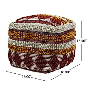 Christopher Knight Home Annabelle Outdoor Cube Pouf, Boho, Orange, Red, White Yarn, Multi