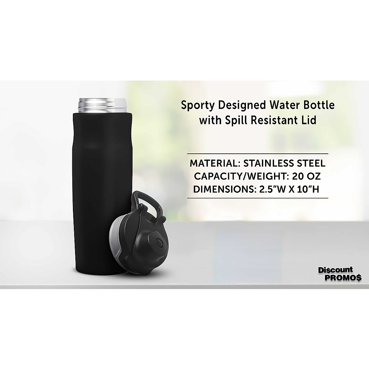 DISCOUNT PROMOS Juno Water Bottles with Flip Lid 20 oz. Set of 6, Bulk Pack - Reusable, Great for Gym, Hiking, Cycling and for School - Black