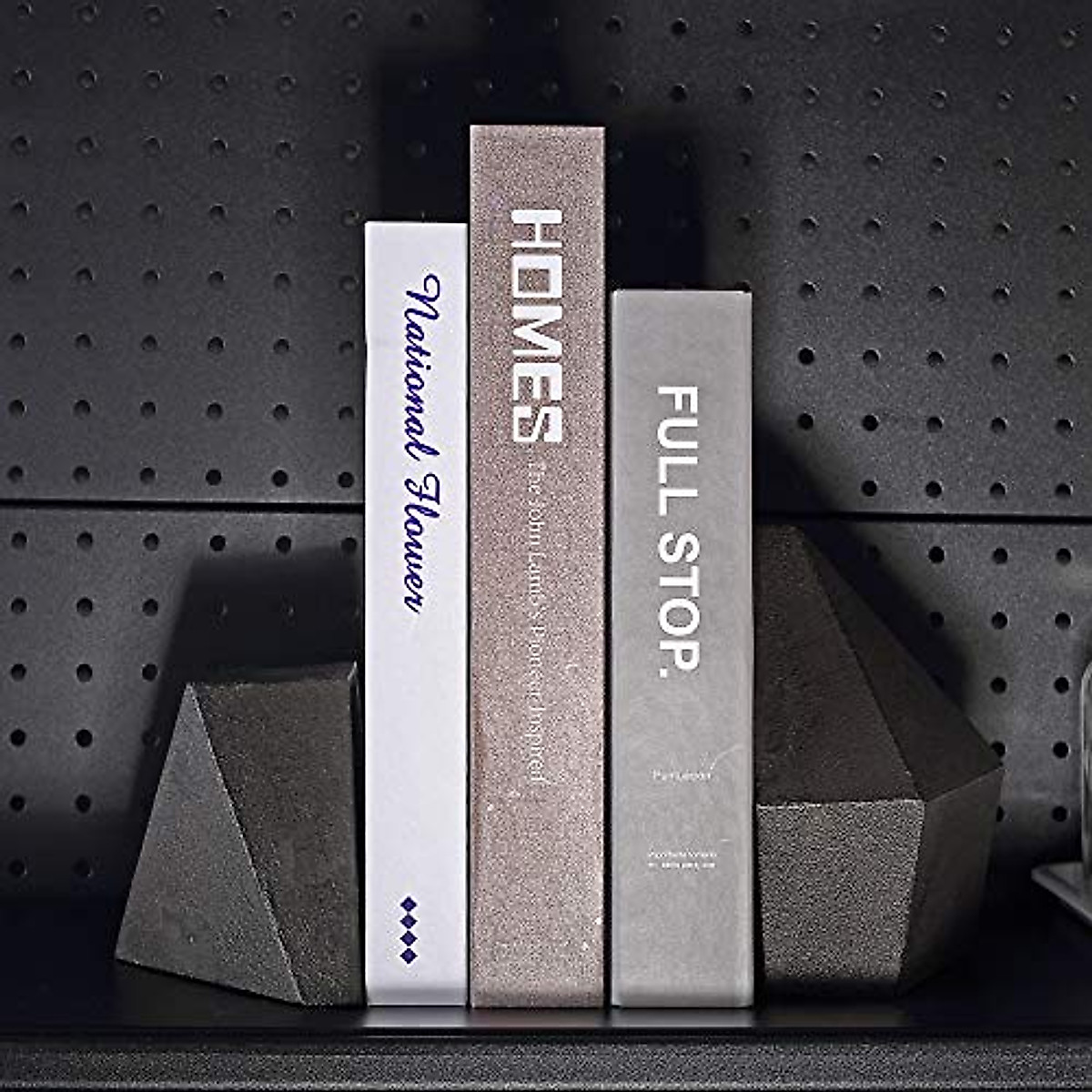 Decorative Bookends , Heavy Duty Cast Iron , Art Shelf Decor , Geometry Abstract Theme (Black) by Ambipolar