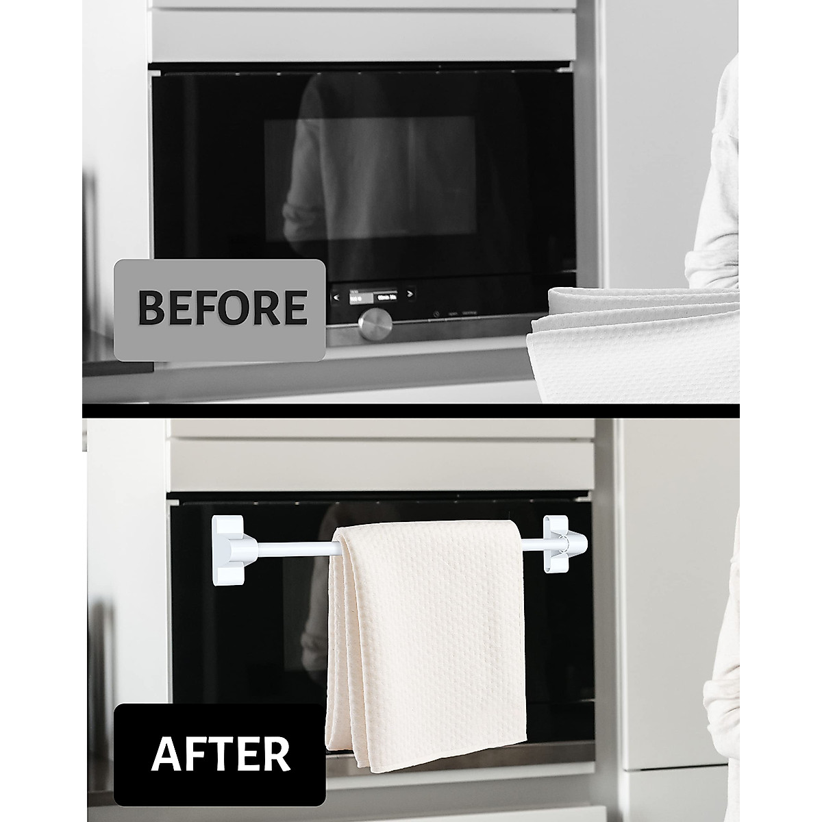 Skywin Magnetic Towel Holder for Refrigerator - 2 Pack Small Magnetic Curtain Rod for Metal Door with Adjustable Length - Fits Towels and Easily Attachable (White)