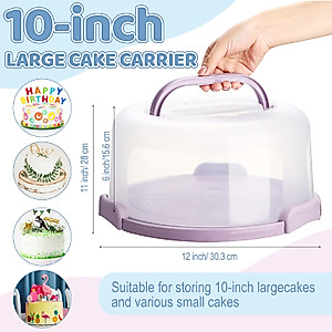 Bokon 4 Pieces Plastic Cake Carrier Large Round Cake Holder Portable Cake Container Serve as Five Section Serving Tray Large Cheesecake Stand with Lid & Handle Fits 10 Inch Cake Pies Dessert