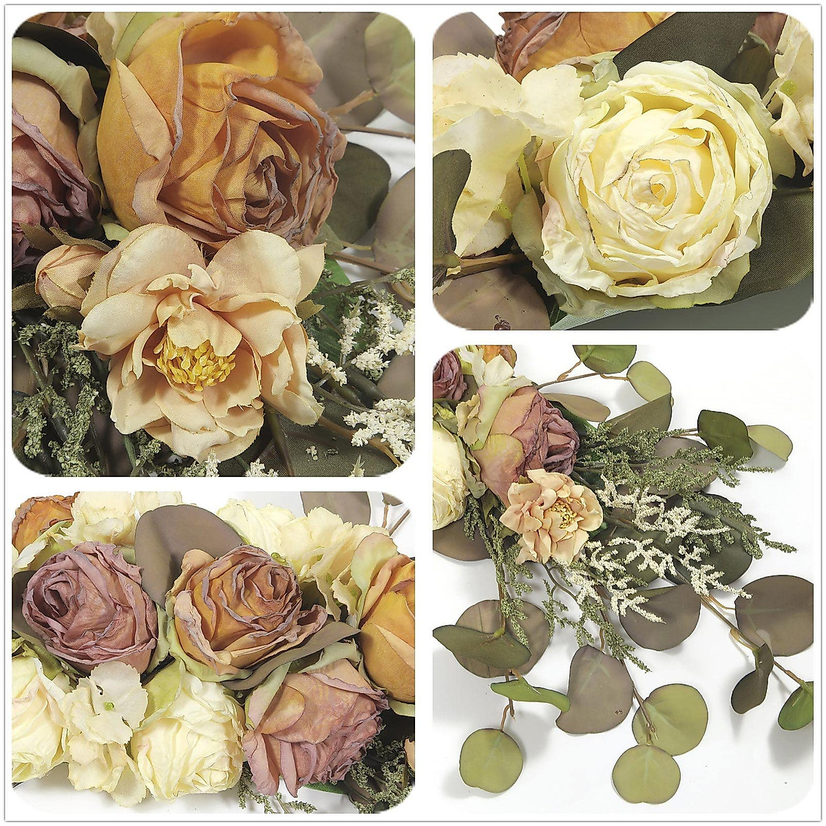 HiiARug Fall Decor Swag, 26 Inch Decorative Swag Burnt Rose Eucalyptus Leaves Fall Decorations for Home Garden Fall Theme Wedding Decor (Orange, 26")