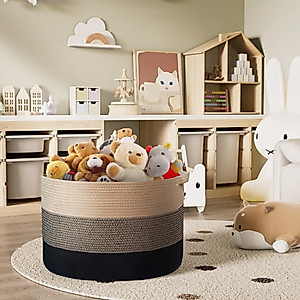 MXMHOME Large Cotton Rope Basket,22"x22"x14"Throw Blanket Storage for Living Room Woven Baby Laundry Basket with Handle Nursery Basket Soft Toy Storage Basket Comfoter Cushions Thread Hamper