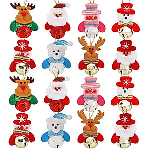 TOPZEA 16Pcs Christmas Bells Ornaments Pendant, Hanging Jingle Bells Felt Bulk Xmas Tree Decorations Santa Clause Snowman Reindeer Doll Elk Bear Ornament for Christmas, Door Home Decor