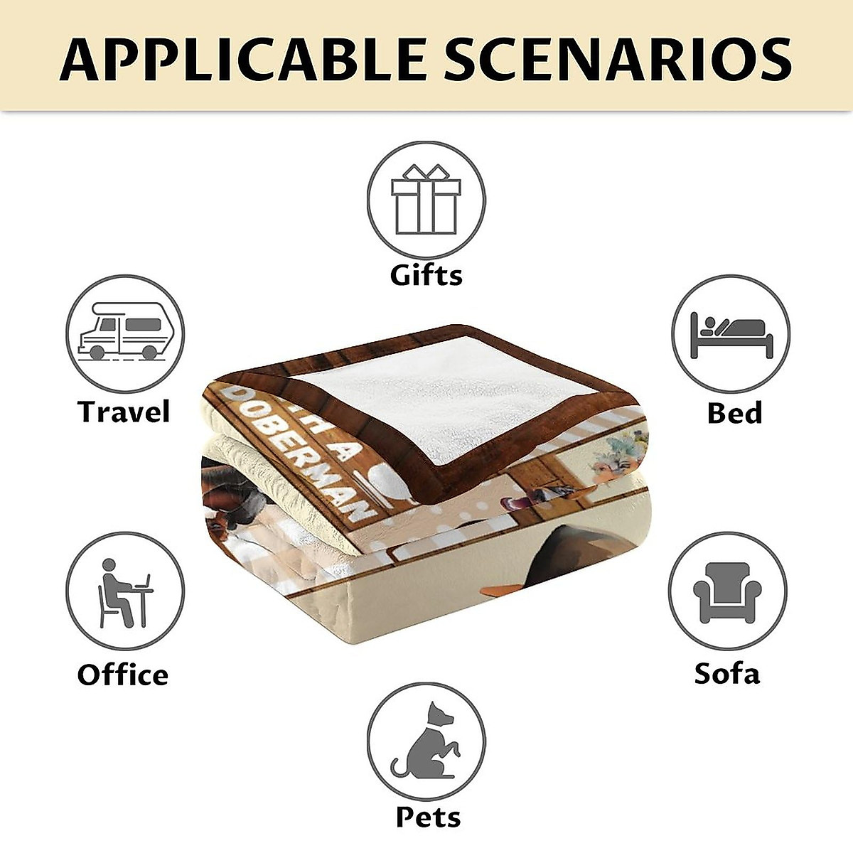 Custom Doberman Blanket Gifts with Name - 60x80 Inches Collage Dog Throw Blanket for Adults, Kids Boys & Girls - Colorful Soft Fuzzy Blankets for Couch, Sofa & Bed