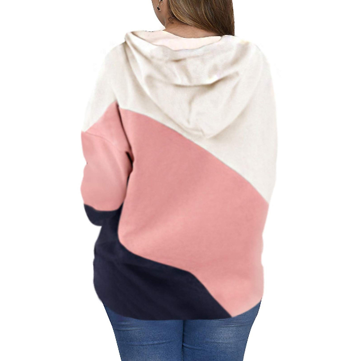 Eytino Women Plus Size Hoodies Tops Long Sleeve Colorblock Pullover Sweatshirt Casual Comfy Fall Fashion Outfits Clothes,1X Pink