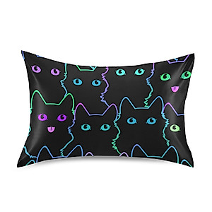 Kigai Cat Satin Pillowcase, Soft Breathable Silk Pillow Case with Envelope Closure for Hair and Skin, Standard Size 26 x 20 Inch