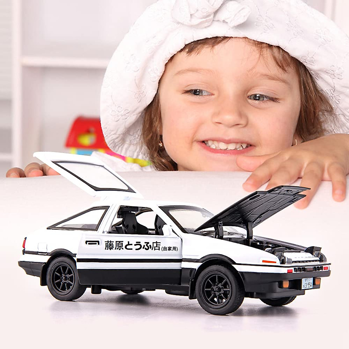 BDTCTK 1/32 AE86 Initial D Model Car, Zinc Alloy Pull Back Toy car with Sound and Light for Kids Boy Girl Gift(Black)