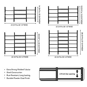 Grisham AWG Fixed Window Security Bars, (Black, 3Bars)14''H x 22''- 38''1/2 Adjustable Width Window Safety Guards for Children, Tubular Steel, Rust Resistant