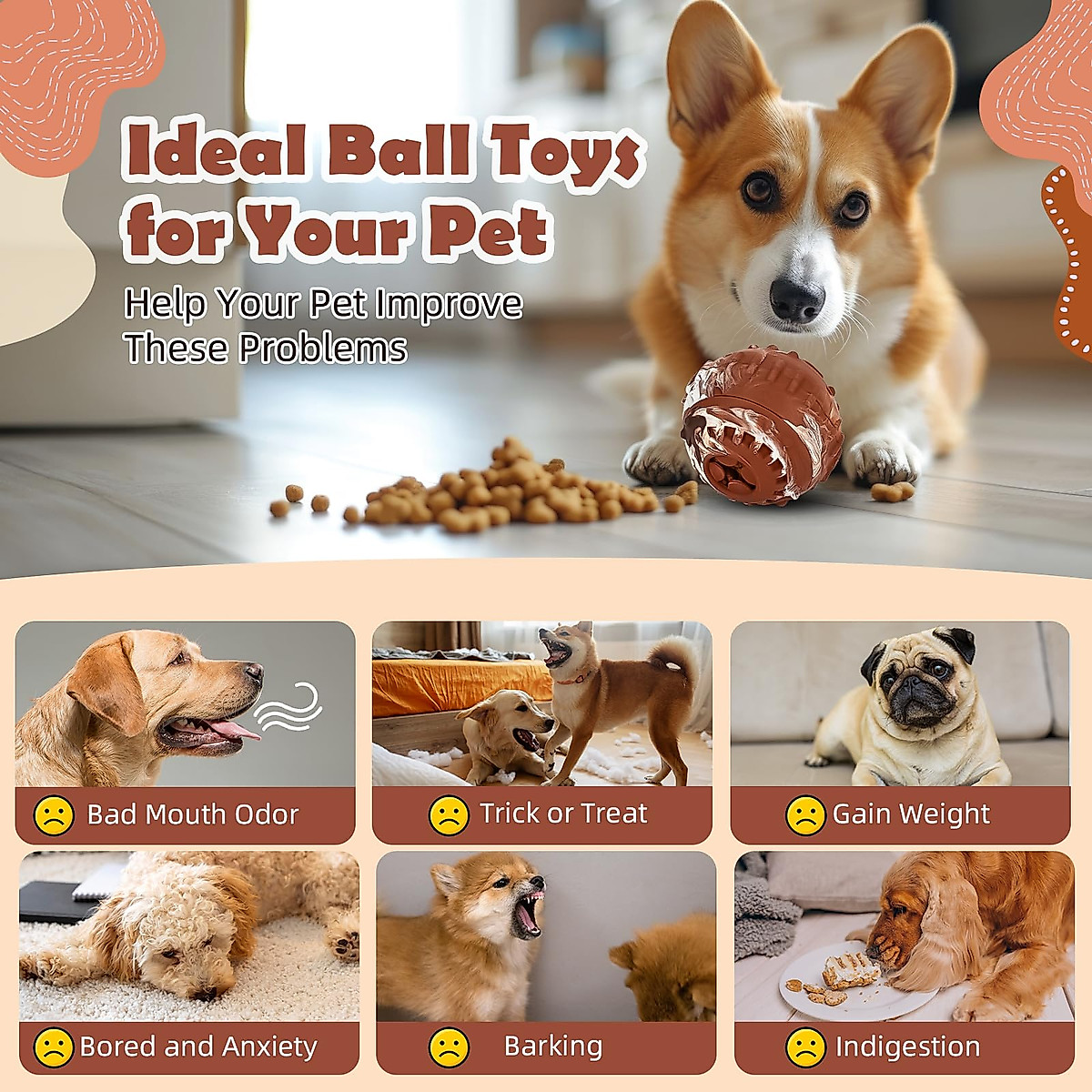 Dog Distraction Toy - Dog Toys to Keep Them Busy to Reduce Anxiety, Medium Chew Toy Ball Treat Dispenser with Freezable Fillable Treats Tray Mold for Aggressive Chewer, 4-IN-1 Mentally Stimulating Toy