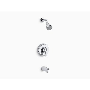 Kohler TS15601-4S-CP Coralais(R) Rite-Temp(R) bath and shower valve trim with lever handle, slip-fit spout and 2.5 gpm showerhead, Polished Chrome