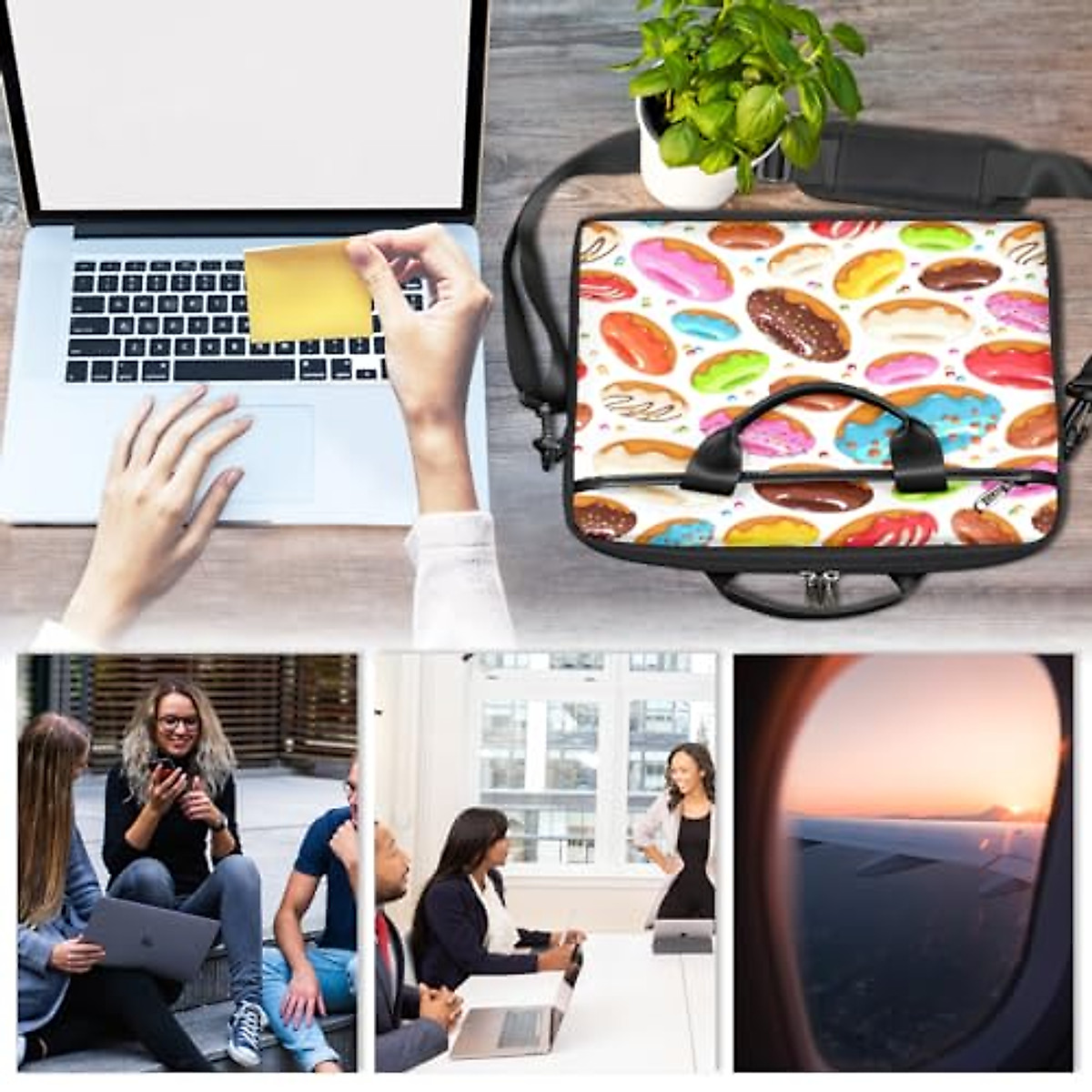 Donut Laptop Computer Bag Waterproof Shoulder Messenger Bag 13-15 inch Durable Laptop Tote Bag with Shoulder Strap Handle Lightweight Crossbody Briefcase