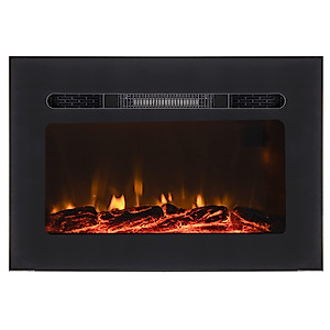 RecPro RV Fireplace 36" | Recessed Electric Fireplace | Glass with Log View | Includes Remote | Three Different Flame Color Options