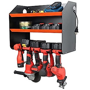 Wallmaster Power Tool Organizer, Wall Mount Drill Holder Garage Storage Tool Shelf Heavy Duty Steel Cordless D Upgraded Drill Charging Station Perfect for Father's Gift