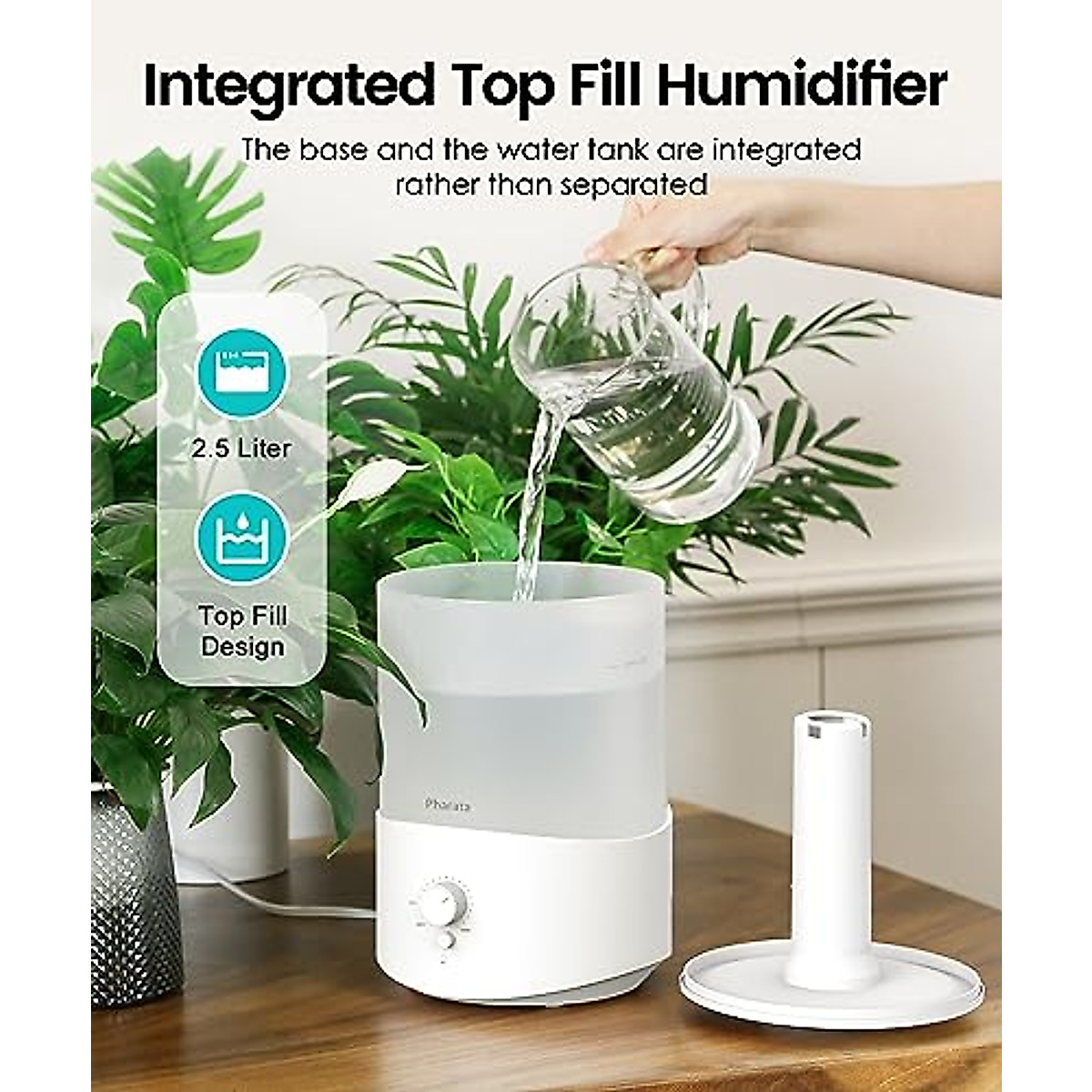 Pharata® Humidifiers for Bedroom Home, 2.5L Top Fill Cool Mist Humidifier for Baby with Essential Oil Diffuser, Ultrasonic Air Humidificador for Large Room Indoor Plants, Lasts Up to 28H, (White)