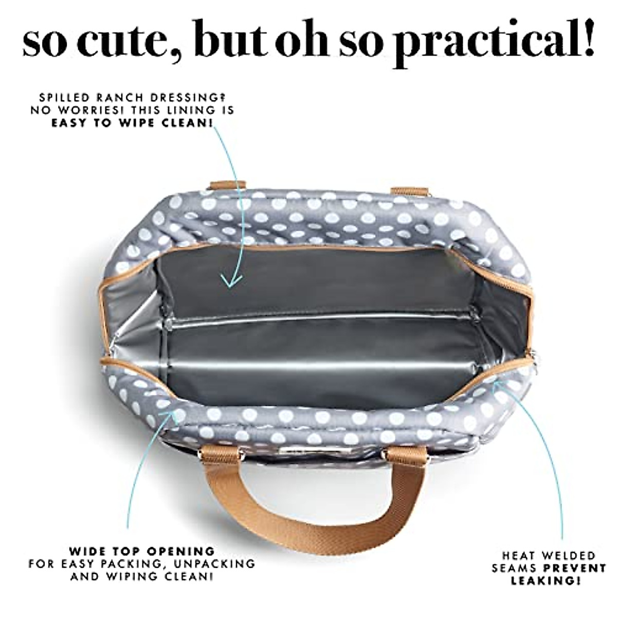 Fit & Fresh Minneola Lunch Bag with Six Containers, Cooler Bag, Women Tote Bag, Insulated Lunch Box, Thermal Lunch Bag, Soft Liner Lunch Bag for women, picnic, school, beach, office, work (Dot)