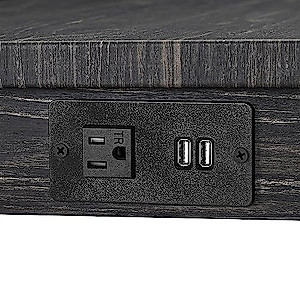 Merax 4 Piece Bar Table Set with Power Outlet,Dining Bar Table and Chairs Set,Industrial Breakfast Table with 3 Padded Stools,for Living Room, Dining Room, Game Room(Black+ Gray)