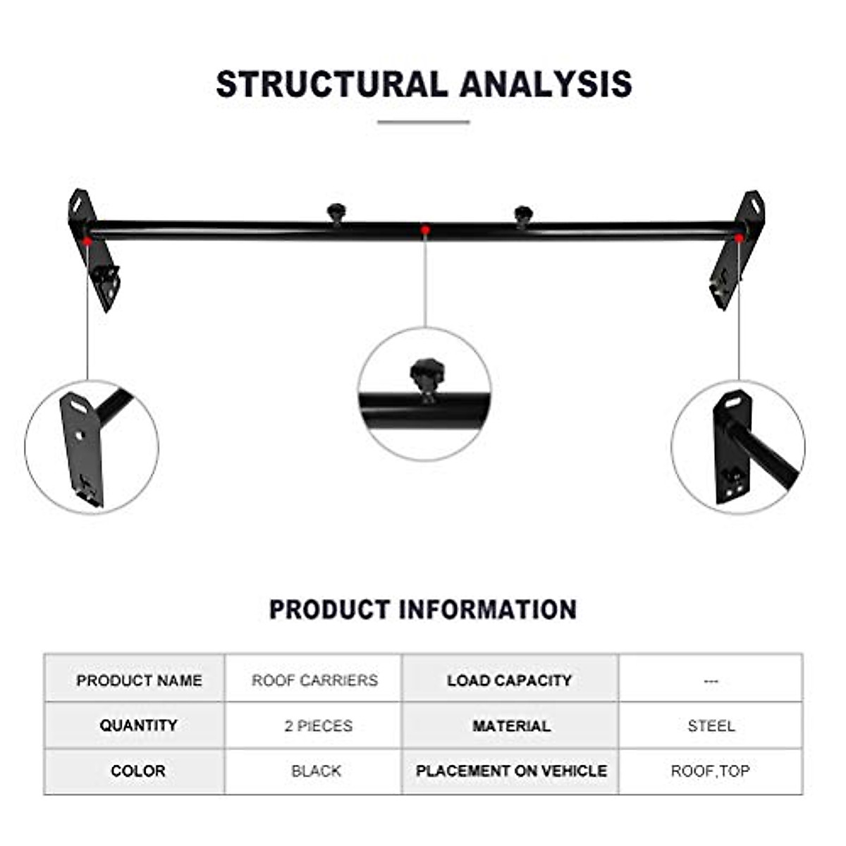 ECCPP Adjustable Van Ladder Rack Hightop 2 Bars Roof Rack fit for Chevy Express 2500 for Dodge for Ford E-250/350 for GMC Savana with Rain Gutters Heavy-Duty Steel Pickup Truck Ladder Rack