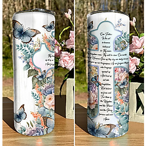 CERMELUS The Lord's Prayer 20oz Skinny Tumbler, Stainless Steel Double Wall Insulated Cup With Lid And Straw Multi, Bible Christian Tumbler, Gifts for Women, Mom, Daughter, Friends