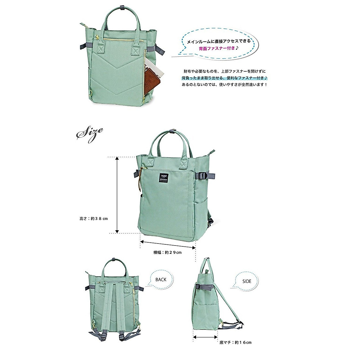 anello(アネロ) Women Regular 2-Way Tote Backpack, NVY