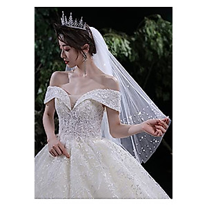 AMAJIERUIZE Women's Short 2 Tier Pearls Wedding Bridal Veil With Metal Comb (Ivory)