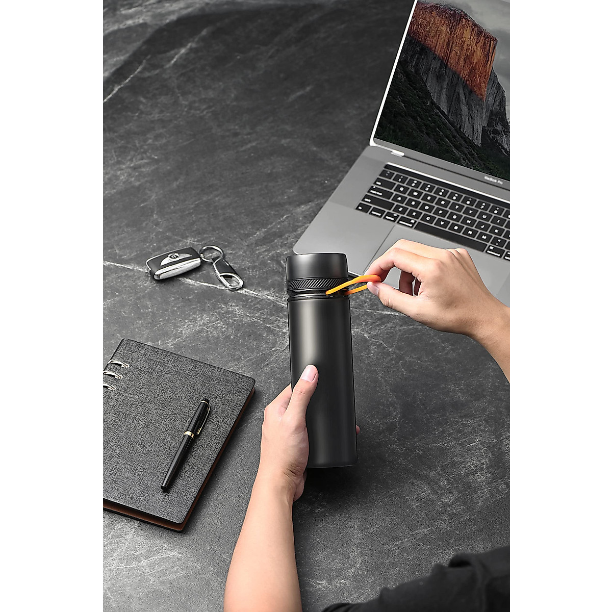 Rehydr8-Stainless Steel Water Bottle 17oz Thermos Coffee Flask Hydro Jug With Tea Infuser w/ LED Temperature Display and Carrying Strap Stay Cold/Hot~24Hour-White