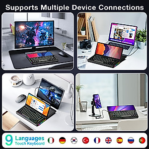 Kwumsy K3 Touchscreen Gaming Mechanical Keyboard - 82 Keys Portable USB Wired RGB LED Backlit N-Key Compact Keyboard, Keyboard With 13" Foldable 0-90 Degree Portable Screen, Plug and Play for Wins Mac