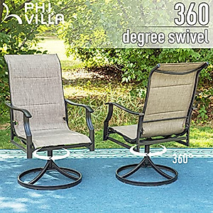 PHI VILLA Swivel Patio Dining Chair with 42" High Back, Padded Textilene Deep Seating Outdoor Chairs with Armrest & E-Coating Frame, All Weather-Resistant for Deck Lawn Garden, Set of 2