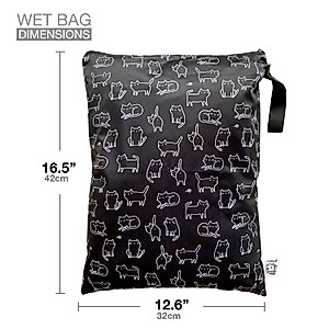 FLOCK THREE Waterproof Wet Bag Reusable for Wet Clothes Baby Diapers Stroller Swimsuit Travel Washable toiletries Pouch Large Electronics case 12.6'' x 16.5'' (Black Cats)