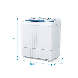 KUPPET Compact Twin Tub Portable Mini Washing Machine 21lbs Capacity, Washer(14.4lbs)&Spiner(6.6lbs)/Built-in Drain Pump/Semi-Automatic, White&Blue