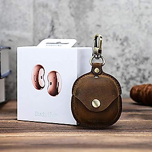 Genuine Leather Case for Galaxy Buds Live,Hiram Crazy Horse Leather Portable Travel Case for Galaxy Buds Live,Headphone Cases for Galaxy Buds Live Charging Case(coffee)