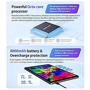 Android 12 Tablet 10.4 Inch, 15GB RAM 128GB Storage 1TB Expand, Octa-Core Processor, 1920 * 1200 InCell IPS, 13MP Camera, 8000mah, 2.4/5G Wi-Fi, Bluetooth 5.0, GPS, LNMBBS, Gray