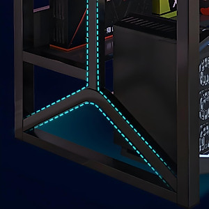 LITFAD Rectangular Wooden Office Desk Modern Computer Desk with Metal Frame and Bookshelf Writing Desk for Home Office - 1 Piece Black 31.5" L x 19.7" W x 59.1" H Desk only